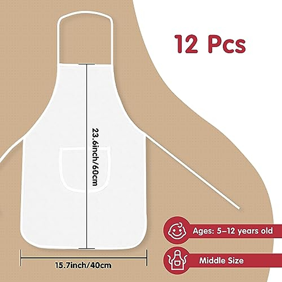 Ecoofor 12 Pieces Kid Aprons, Kid Chef Aprons with Pocket Children Chef Apron for Boys Girl's Kitchen Cooking (Ages 5-12)