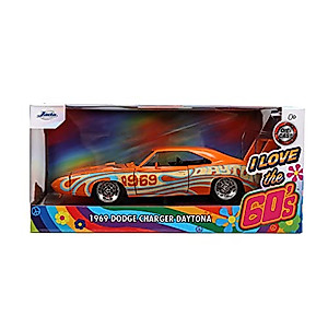 Jada Toys I Love The 60’s 1:24 1969 Dodge Charger Daytona Die-Cast Car, Toys for Kids and Adults, Orange