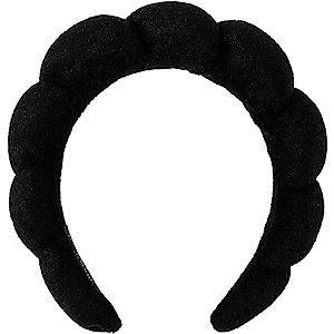 LALAXAVA Spa Headband Hair Band for Women - Puffy Sponge Black Headbands for Washing Face Hair Headband for Skincare, Makeup Removal, Shower - Soft Absorbent Terry Towel Cloth Fabric