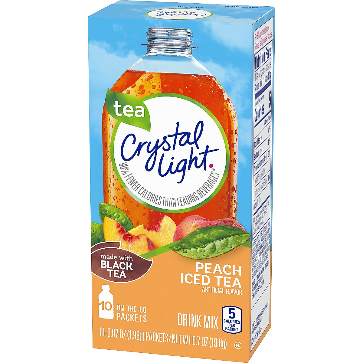 Crystal Light On-the-Go, Peach Iced Tea Drink Mix, 10 CT (Pack of 8)