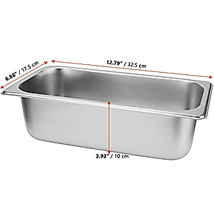 SINJEUN 8 Pack 1/3 Size x 4 Inch Deep Hotel Pan, Commercial Stainless Steel Pan Steam Pan for Restaurant, Hotel, Catering, Silver