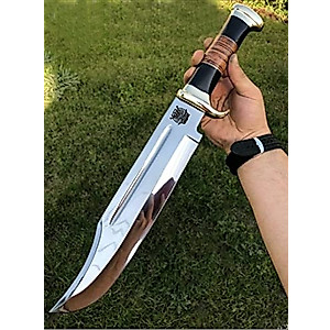 SHINY CRAFTS | Handmade Forged Crocodile Dundee, Fixed Blade, Full Tang Bowie, Hunting, Camping Knife,Knife with Leather Sheath