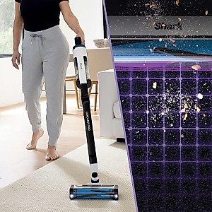 Shark UZ565H Pro Cordless Pet Plus Stick Vacuum with Anti-Allergen Complete Seal, MultiFLEX PowerFins Plus Brushroll, Duster Crevice Tool Dusting Brush, Up to 40 Minute Runtime, White/Blue (Renewed)