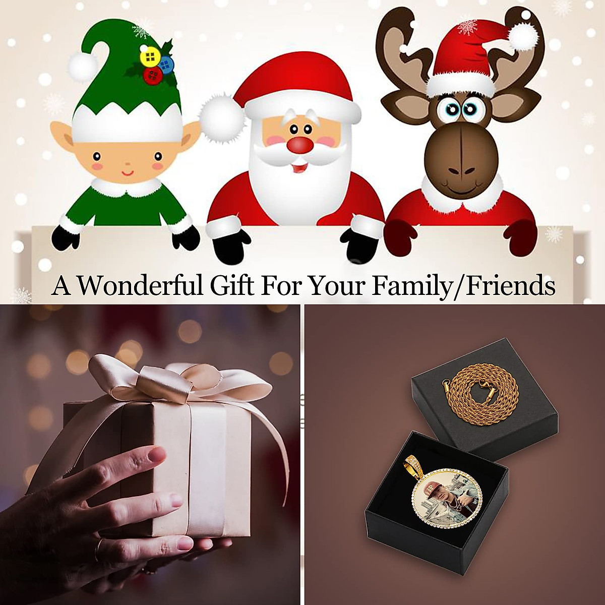 YIMERAIRE Custom Photo Necklace Personalized Picture Frame Necklace Blank Pendant for Women Round Memory Pendant Necklace with Rope Chain Hip Hop Jewelry for Men