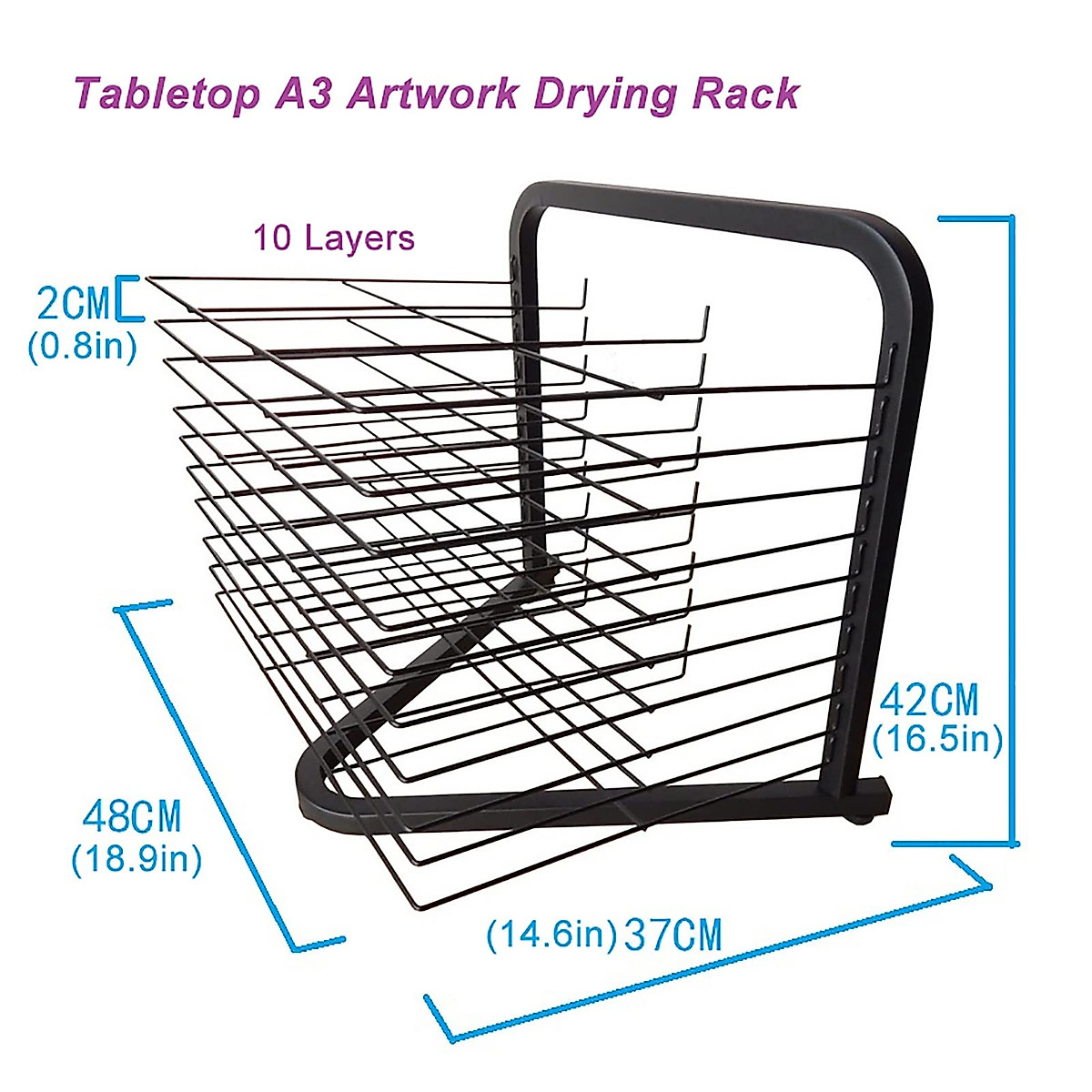 Tabletop Artwork Drying Rack Art Rack with 10 Wire Shelve Black Powder Coated Metal Steel Sturdy Art Organizer for Paintings and Drawings, Ideal for Classroom, Art Studio