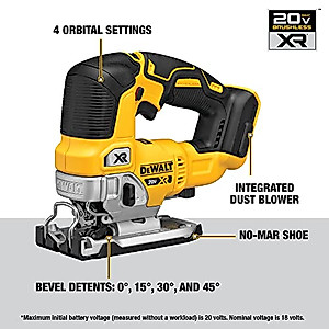 DEWALT 20V MAX XR Jigsaw, 3,200 Blade Speed, Cordless, Brushless Motor, LED Light, Bare Tool Only (DCS334B)