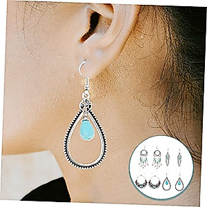 Abaodam 4 Pairs Turquoise Earrings Funky Earrings Earring Hoops for Women Earrings for Women Hoops Turquoise Jewelry Ladies Jewelry Fashion Jewelry Bohemian Miss Metal Body Accessories