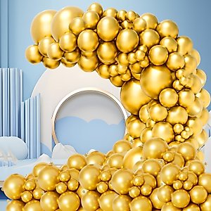 COLORFUL ELVES 204pcs Metallic Gold Balloons Latex Balloons Different Sizes 36 10 5 Inches Party Balloon Super Kit set for Birthday Party Graduation Baby Shower Decorations
