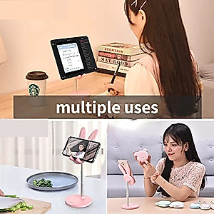Cute Bunny Phone Holder, Desktop Bunny Ear Cell Phone Holder Stand Height Angle Adjustable Phone Stand Compatible with Most 4-12.9 Inch Mobile Phone, Kindle, iPad, Switch or Tablet (Pink)