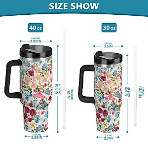 Yasala Car Tumbler with Handle Watercolor Cute Garden Flower Travel Mug Coffee Cup Insulated Beverage Container Mega Cup for Hot Cold Drinking Thermos Water Bottle Cupholder Friendly 40 oz
