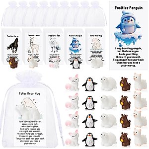 Suzile 50 Set Employee Appreciation Gifts Bulk Winter Polar Animal Figures Thank You Holiday Gift Pun Inspirational Cards for Coworker Funny Resin Penguin Polar Bear Fox Alpaca Pony Office Favor