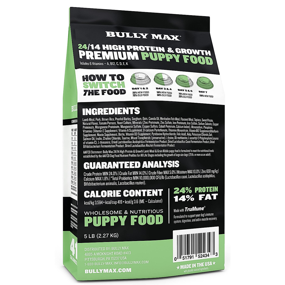 Bully Max Puppy Growth & Nutrition Bundle - High Protein Natural Dry Dog Food (5lb Bag) & Wet Dog Food (2 Dry lb, Makes 5.5 lb of Wet Food) for Small & Large Breed Puppies - Lamb & Chicken Flavors