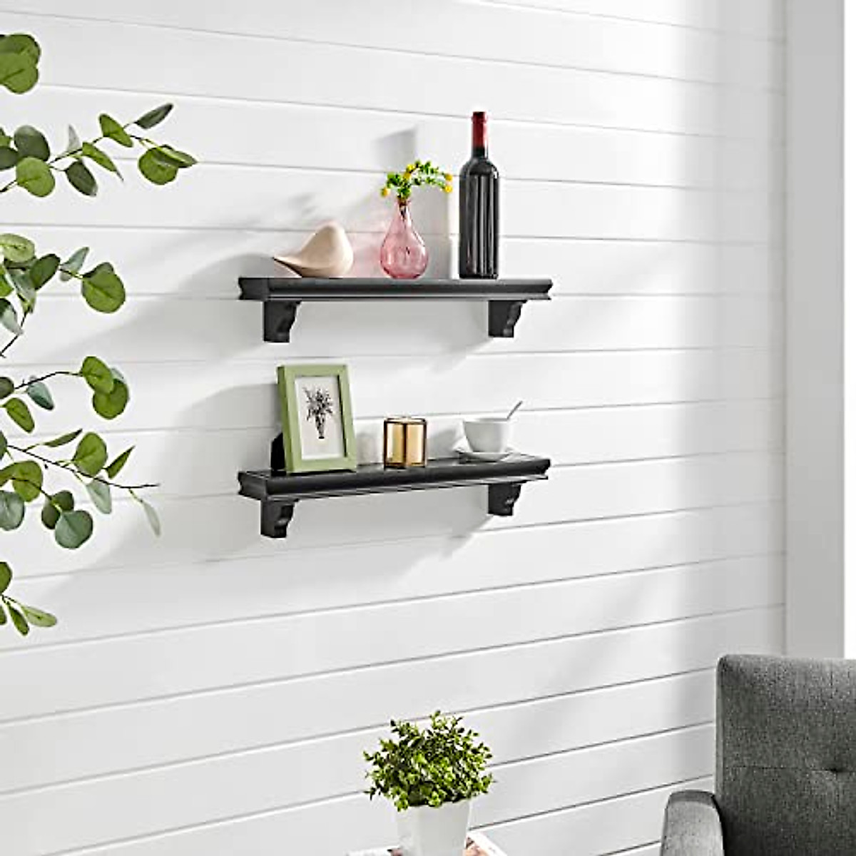 Danya B. Decorative 24" Floating Wall Décor Display Ledge Shelves – (Set of 2) (Black)