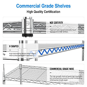 KOZYSFLER 3 Tier Wire Shelving Unit, 1050 LBS NSF Height Adjustable Metal Garage Storage Shelves, Heavy Duty Storage Wire Rack Metal Shelves - Chrome