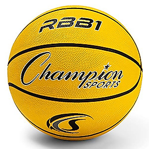 Lifetime Pro Court Height Adjustable Portable Basketball System, Red/White & Champion Sports Rubber Official , Heavy Duty - Pro-Style Basketballs, Premium Basketball Equipment (Size 7, Yellow)