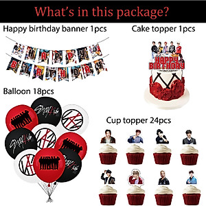 Stray Kids Merch 5 Star Party Decorations Include Happy Birthday Banners, Cake Toppers, Cupcake Toppers, Balloons
