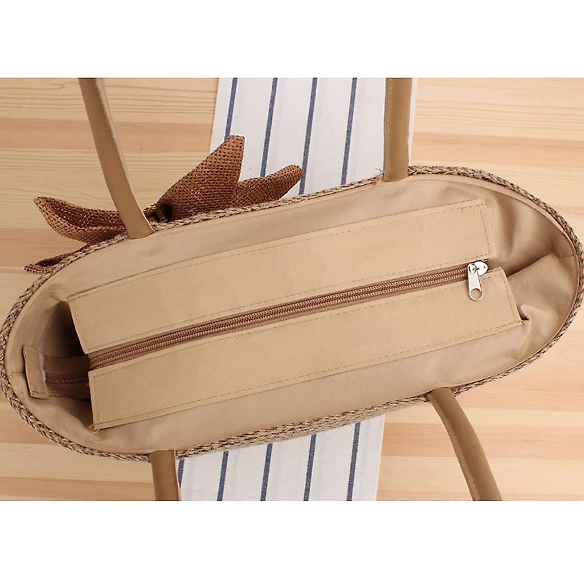 H.S.G.K Pastoral Straw Bag Hemp Flower Woven Bag Women Beach Bag Summer Sunflower Shoulder Bag Handles Handbag Tote Zipper