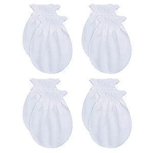 RATIVE Newborn Baby Cotton Gloves Sleep Sleeping No Scratch Mitten Mittens Mitts Set for 0-3 0-6 Months Boy Boys Girl Girls (4-Pairs/White)