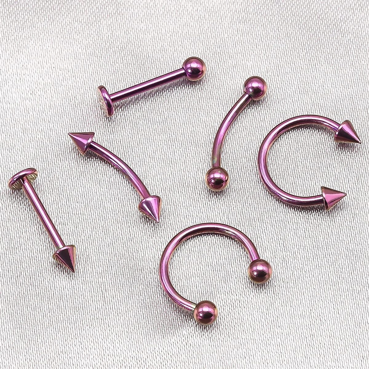 BLISI 6pcs Body Piercing Jewelry Lot 16G Titanium Nose Septum Lip Cartilage Tragus Eyebrow Industrial Barbell Horseshose Piercing Kit Jewelry 8mm/10mm (6pcs Pink, 16G 1.2x10x3)