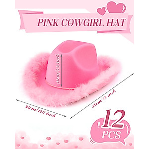 Tarpop 12pcs Cowgirl Hat Bulk with Feather Boa Cowgirl Hat for Women Wedding Bachelorette Party Costume Accessory(Pink)