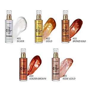MAEPEOR Shimmer Body Luminizer 5 Colors Moisturizing Glow Illuminator Smooth and Non-sticky Summer Body Highlighter For Face & Body (80ML, 02 Gold)
