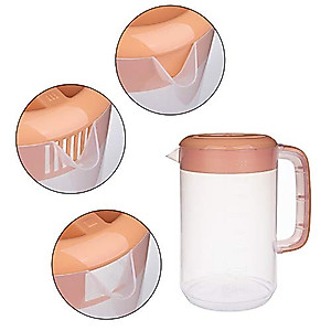 Jucoan 1 Gallon /4L Large Plastic Straining Pitcher, Clear Water Carafe Jug Juice Mixing Pitcher with 2 Strainers Cover, Handles, Measurements, BPA Free, Perfect for Ice Tea, Lemonade