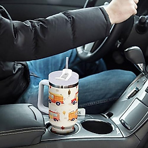 ARGTILDN 40 oz Tumbler Cartoon Fire Trucks Insulated Travel Mug with Handle and Straw Lid Stainless Steel Vacuum Coffee Cup Tea Beverage Container Water Bottles for Car Sports office