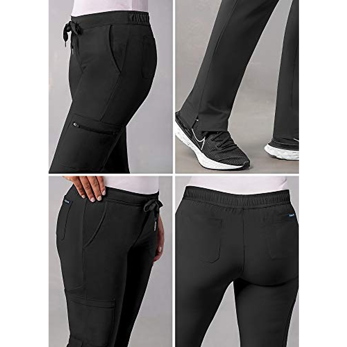 Adar Addition Scrubs for Women - Skinny Leg Cargo Drawstring Scrub Pants - A6104 - Black - L