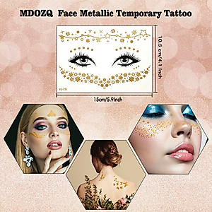 Temporary Tattoo Stickers 10 Sheets Face Metallic Gold Glitter Tattoo Temporary Freckle Face Sticker for Women Butterfly Tattoos Women Face Tattoos for Halloween Cosplay Makeup Homecoming Costume