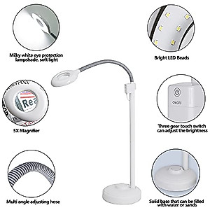 ZENY LED Magnifying Floor Lamp, Magnifying Glass with Stand for Crafts, Reading, Estheticians' Light, Adjustable Gooseneck Standing Lamp