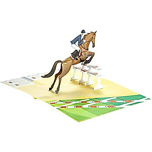 WOWPAPERART Horse Jumping Equestrian - 3D Pop Up Greeting Card for All Occasions - Birthday, Love, Congrats, Good Luck, Sports, Retirement, Christmas, Congrats - Gifts for Family, Friends, Lovers