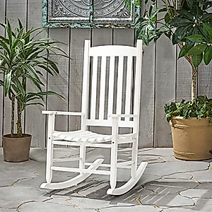 Yewuli Outdoor Patio Wooden Rocking Chairs Set of 2 Clearance,Porch Rockers Chair Outdoor with High Back and Handrail,Outside White Big and Tall Rocking Chairs Indoor for Porch,243LBS,White