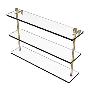Allied Brass FT-5/22 Foxtrot Collection 22 Inch Triple Tiered Glass Shelf, Satin Brass