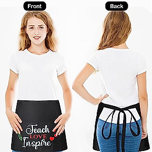 Berlune 6 Pieces Half Apron for Teachers with 3 Pockets Teacher Apron 3 Pocket Waist Apron Teacher Appreciation Gift Ideas