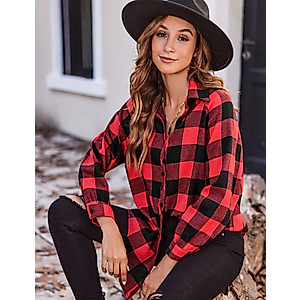 Zeagoo Womens Flannel Plaid Shirts Long Sleeve Boyfriend Shirt Button Down Blouses