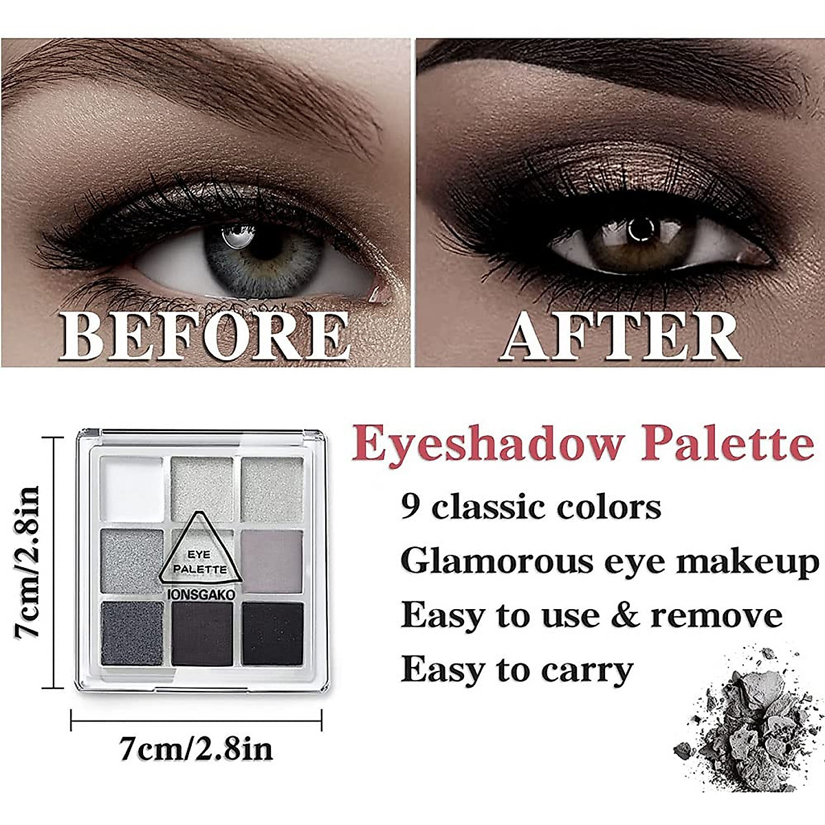 Miniling 9 Colors Smokey Grey Eyeshadow Palette，Highly Pigmented Mattes Shimmers Naked Powder Eyeshadow Palette，Long Lasting Waterproof Eye Shadow Makeup Palette with Eyeshadow Brush (Smoky Set)