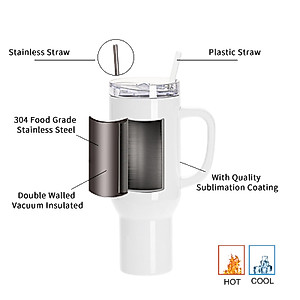 PYD Life 40 OZ Sublimation Tumblers with Removable Handle and Straw Lid Blanks White for 40 OZ Tumbler Heat Press Sublimation Oven Printing 2 Pack