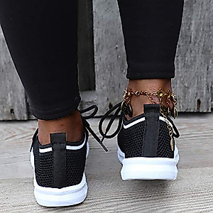 justHIGH Women's Athletic Road Running Mesh Breathable Casual Sneakers Lace Up Comfort Sports Student Fashion Tennis Shoes Black