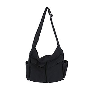 HUALEYNA Canvas Crossbody Bag for Women Large Messenger Bags Travel Shoulder Bag Multi-pocket (Black)