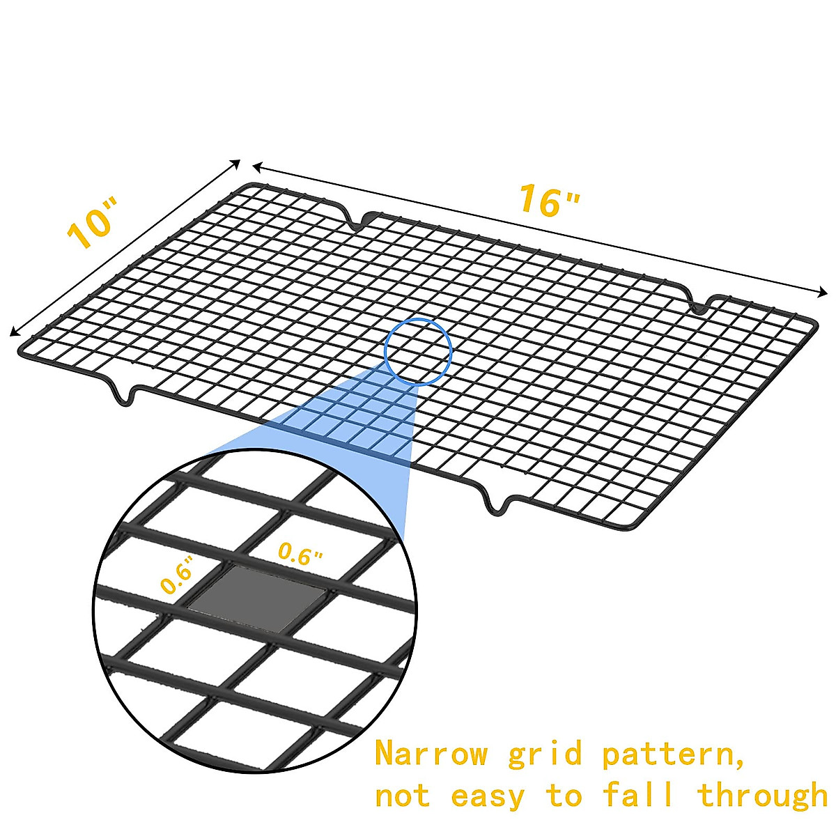 Tebery 2 Pack Black Heavy-Duty Wire Cooking Rack Baking Racks, Nonstick Baking & Cooling Grid for Roasting, Cooking, Grilling, Drying - 16" x 10"
