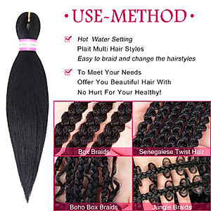 Pre-Stretched Braiding Hair Extensions Black-12 Inch 8 Packs Synthetic Braiding Hair Crochet Braids, Natural Easy Braid Crochet Hair, Hot Water Setting Professional Soft Yaki Straight Texture (#1B)