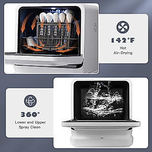 COSTWAY Portable Countertop Dishwasher, Compact Dishwasher with 7.5 L Built-in Water Tank, 360° Dual Spray Arms, 5 Washing Programs, Air-Dry Function, Child Lock, Mini Dishwasher for Apartment, RV