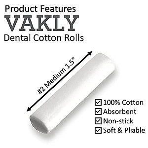 Dental Cotton Rolls [Pack of 100] for Mouth Gauze and Nosebleeds - #2 Medium 1.5" Non-Sterile 100% High Absorbent Cotton roll (100 Count)