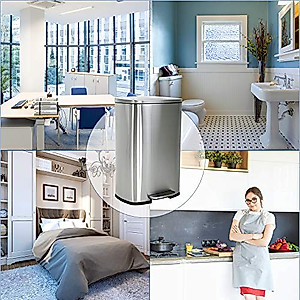 Stainless Steel Kitchen Trash Can with Soft Slow Lid Pedal Step 13 Gallon / 50 Liter Garbage Can Removable Plastic Inner Bucket Trash Bin for Bathroom Kitchen and Office Large Trash Bin,Silver