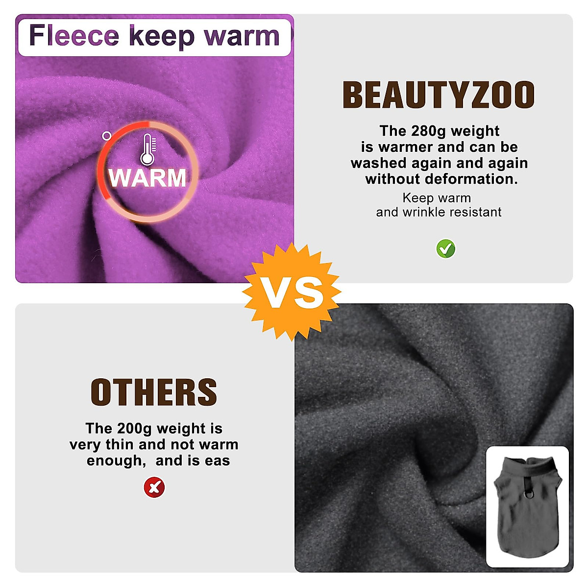 BEAUTYZOO Dog Fleece Vest Sweater Winter Jacket for Small and Medium Dogs with D-Ring Leash Cold Weather Coat Hoodie for XS S M Dogs Boy or Girls