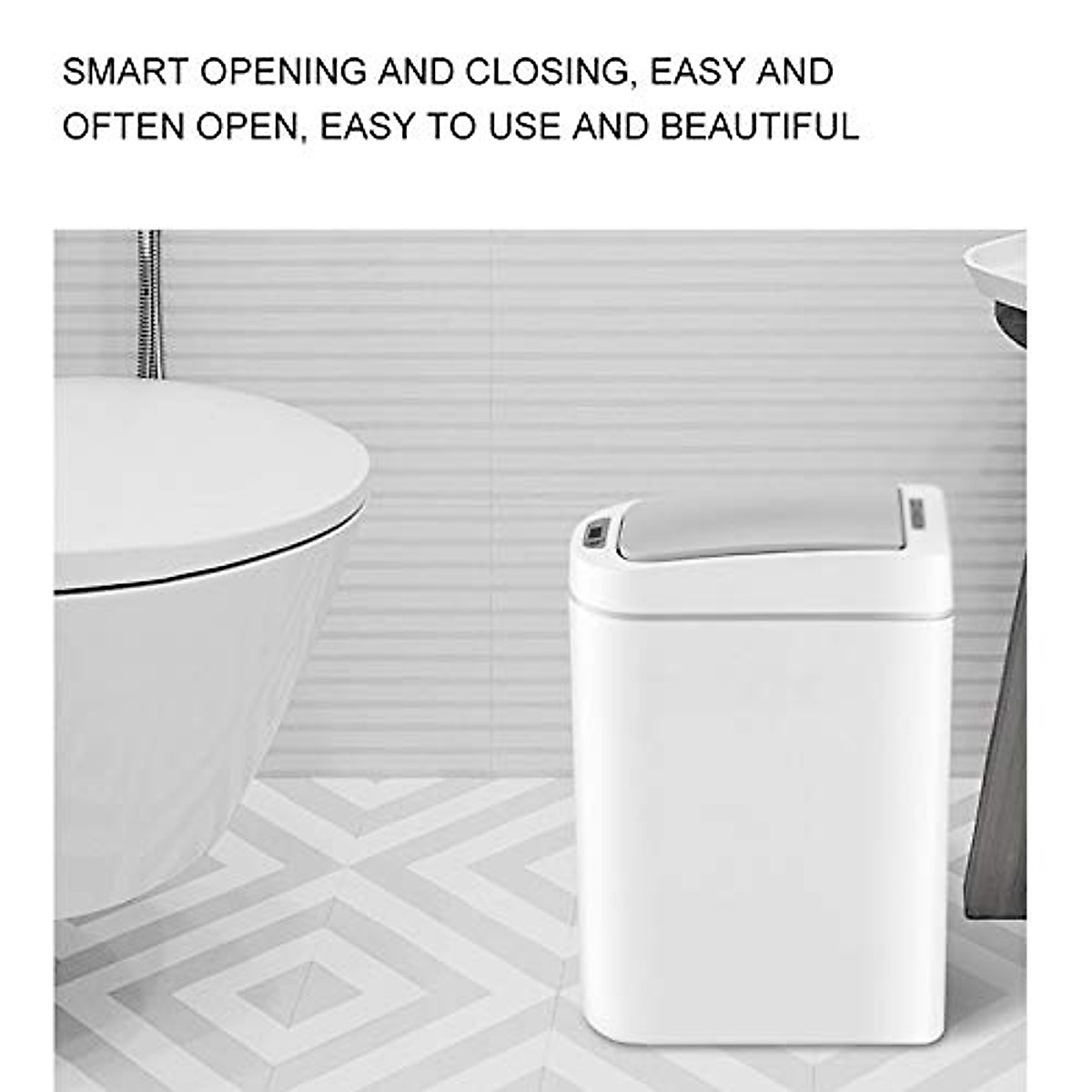 WENLII 7L Home Intelligent Trash Can Automatic Induction Electric Waste Bins Kick Barrel Battery Version Trash Can for Kitchen Bathroom