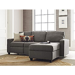 Serta Palisades Reclining Sectional Sofa with Right Storage Chaise, Small Couch with Built-In Storage, Low-Maintenance & Family-Friendly Fabric, Gray