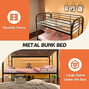 SUXXAN Twin-Over-Twin Bunk Bed with Safety Rail and Ladder,Sturdy Heavy Duty Metal Bunk Bed with Space-Saving Design,Teens & Adults/No Box Spring Needed
