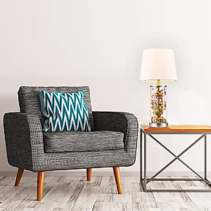 Globe Electric 67155 20" Fillable Table Lamp, Clear Glass and Steel Base, White Fabric Shade, Reading Light, Home Essentials, Bedroom, Nightstands, Room Décor, Dorm