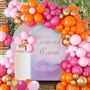 Pink Orange Balloon Garland, Daisy Balloon Arch with Metallic Gold Party Flower Balloons For Birthday Baby Shower Wedding Groovy Theme Decorations